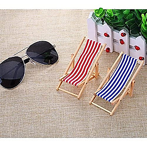 Dollhouse Miniature Furniture Accessories Foldable Wooden Beach Chair Mini Longue Deck Chair Doll House Ornament Kits for DIY Fairy Garden Dollhouse Decoration - Pack of 4