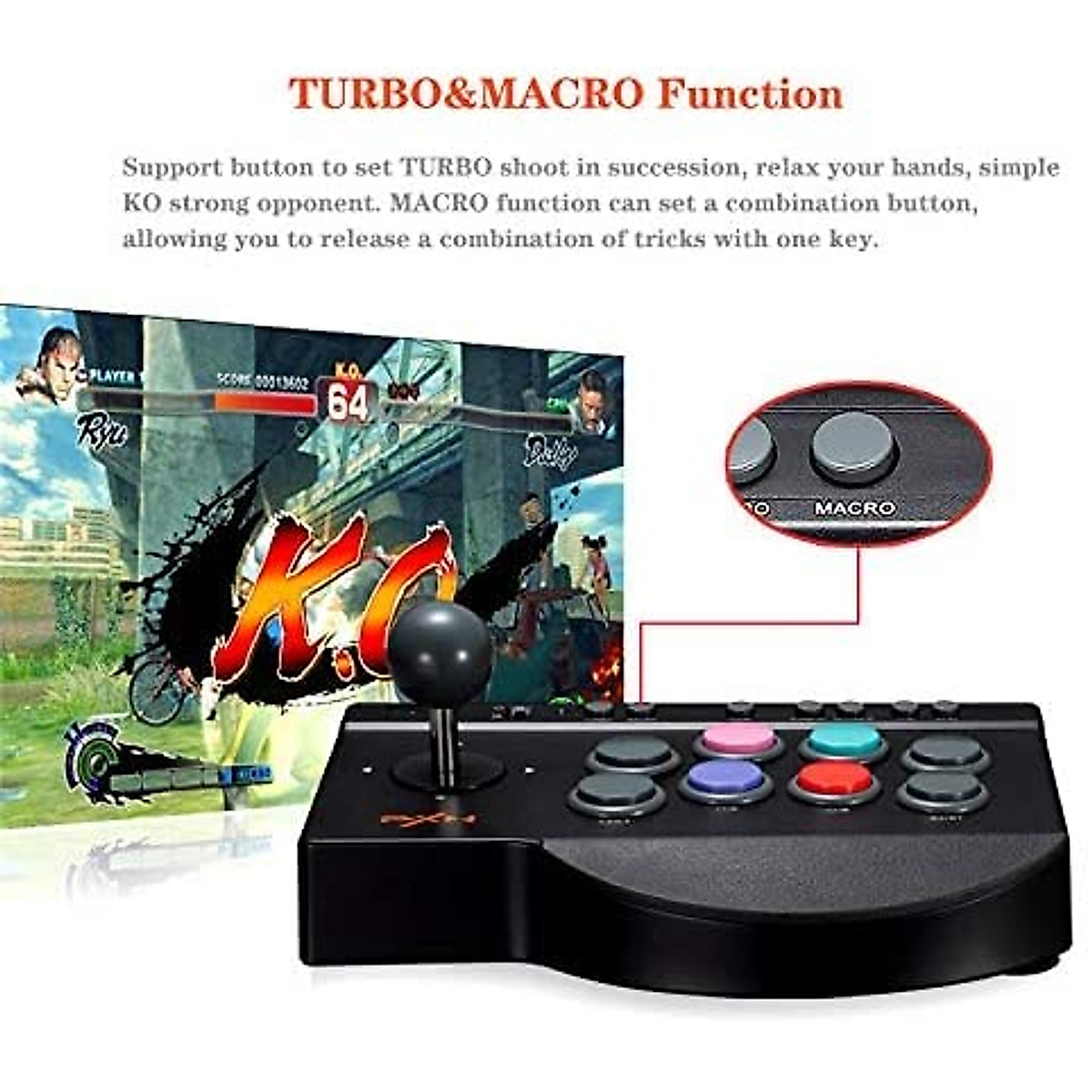 PXN Arcade Stick PC Joystick 0082 Fight Stick Turbo and Macro Function Arcade Fight Stick Turbo Macro USB Connection for PC,PS4,PS3,Xbox Series X|S, Xbox One
