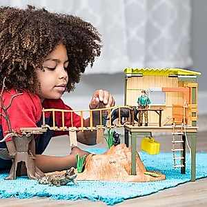 Schleich Wild Safari Ranger Adventure Station Wildlife Action Playset - Safari Animals Tree Toys Playset with Alligator, Panther, Safari Base, Guide Figurine, and More, Gift for Boys and Girls Ages 3+