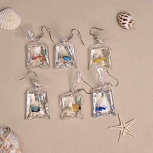 Funny Goldfish Earrings Cute Animal Fish Earrings Goldfish Water Bag Shape Dangle Hook Earrings Colorful Tiny Goldfish Bag Earrings Punk Personalized Charm Accessories Jewelry for Women-6