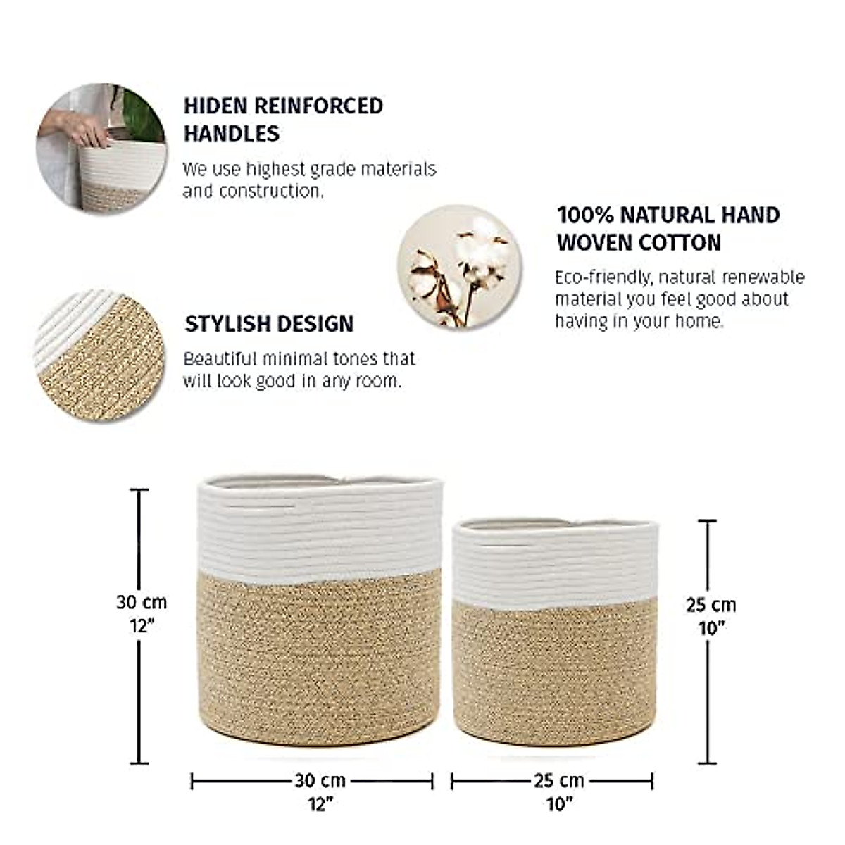 OrganiHaus 2-Pack Woven Plant Basket | Basket for Plants Indoor | Cachepot Rope Plant Baskets | Floor Planter Basket | Indoor Jute Basket for Plant Pots | Boho Plant Pot Covers - Brown (10 & 12 inch)