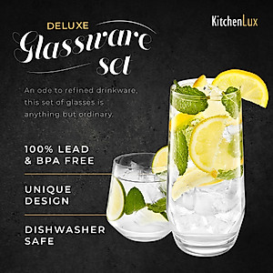 Kitchen Lux Tall & Short Drinking Glasses Set of 8-4 Tall Water Glasses and 4 Short Glass Cups Set - Elegant Drinkware - Deluxe Glassware Sets for Highball Sparkling Cocktails, Wine, Beer, Whiskey