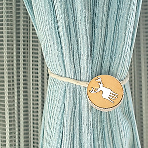 2 Pack Magnetic Curtain Tiebacks, Cute Deer Decorative Tie Backs Curtain Holdbacks for Drapes Wood Curtain Holders for Christmas Home Holiday Decor, No Screw