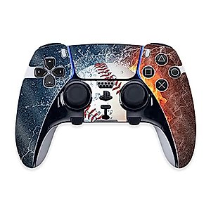 MightySkins Glossy Glitter Skin Compatible with PS5 DualSense Edge Controller - Baseball Fire | Protective, Durable High-Gloss Glitter Finish | Easy to Apply & Change Styles | Made in The USA