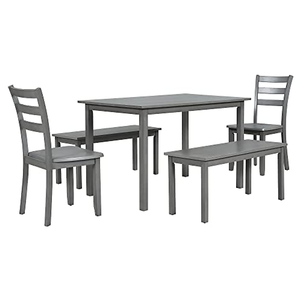 NCKMYB 5 Piece Dining Set, Rectangular Dining Table with 2 Chairs and 2 Benches, Rustic Wooden Dining Set for Kitchen Dining Room Restaurant (Grey)