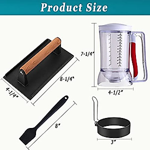 7 Piece Griddle Breakfast Kit for Blackstone, Griddle Accessories Set - Included Pancake Batter Dispenser, Bacon Press, Egg Rings, Basting Brush