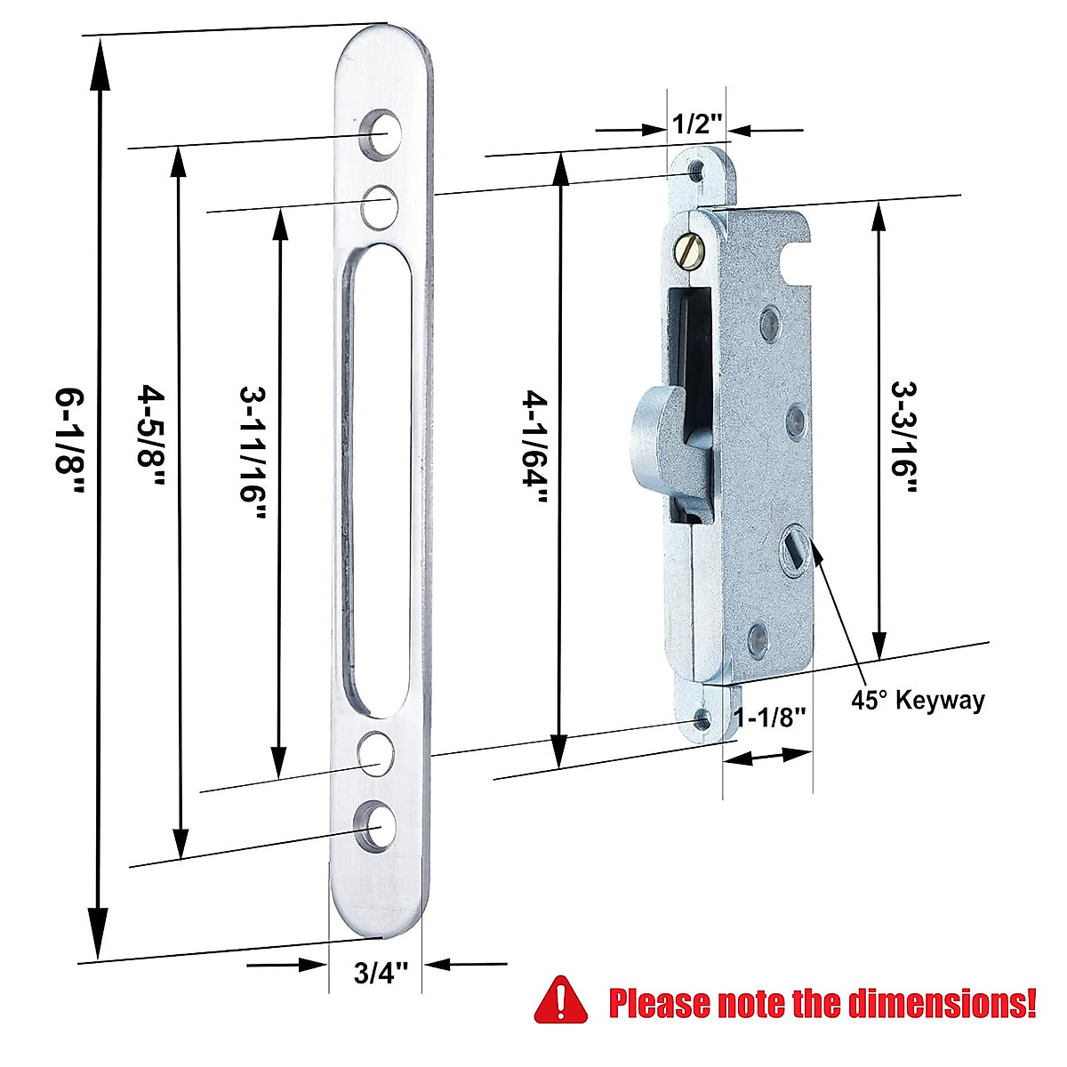 Patio Sliding Door Handle Set with Mortise Lock, Perfect Replacement Sliding Door Handle with Key Lock Fits Patio Doors Thickness 1-1/2" to 1-3/4", 3-15/16" Screw Hole Spacing, Reversible Design