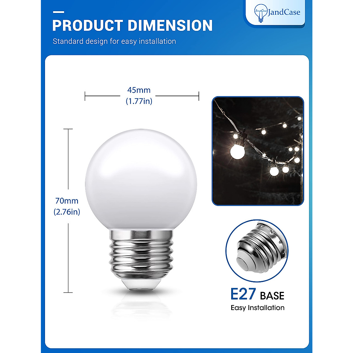 JandCase G40 Light Bulbs Replacement, Low Watt Light Bulbs, 15 Watt Light Bulbs Equivalent E26 Base, Non-dim, 1W 6000K LED Small Light Bulbs for Bathroom Vanity Porch Outdoor String Light Bulbs,6 Pack