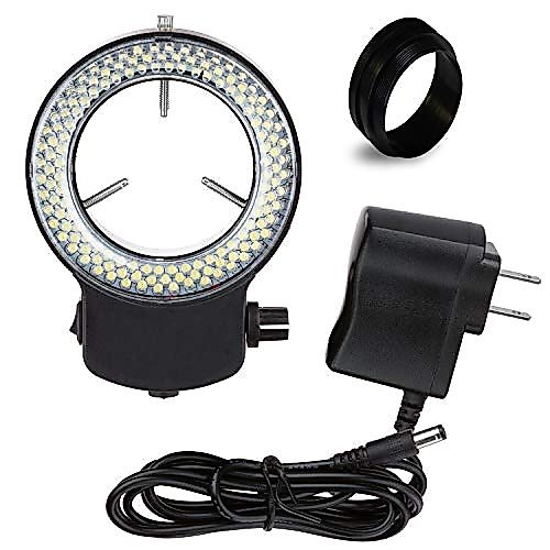 Vision Scientific VMLIFR-09B Black Adjustable 144 LED Ring Light for Stereo Microscope | 2.5" (62.5mm) Inside and 3.64" (92.5mm) Outside Diameters | 1-7/8" (48 mm in Diameter) Ring Adapter Included