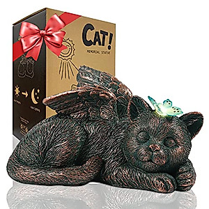 Qeeman Cat Memorial Gifts, Pet Angel Garden Solar Light Cat Memorial Stones for pet Memorial Gifts and pet Loss Gifts, Ideal Gifts for Garden