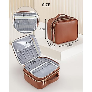 Stagiant Large Makeup Bag, Double Layer Makeup Case with Dividers Makeup Organizer Bag Cosmetic Train Case for Travel Makeup Brushes Palettes Sponge Toiletries, Vintage Brown
