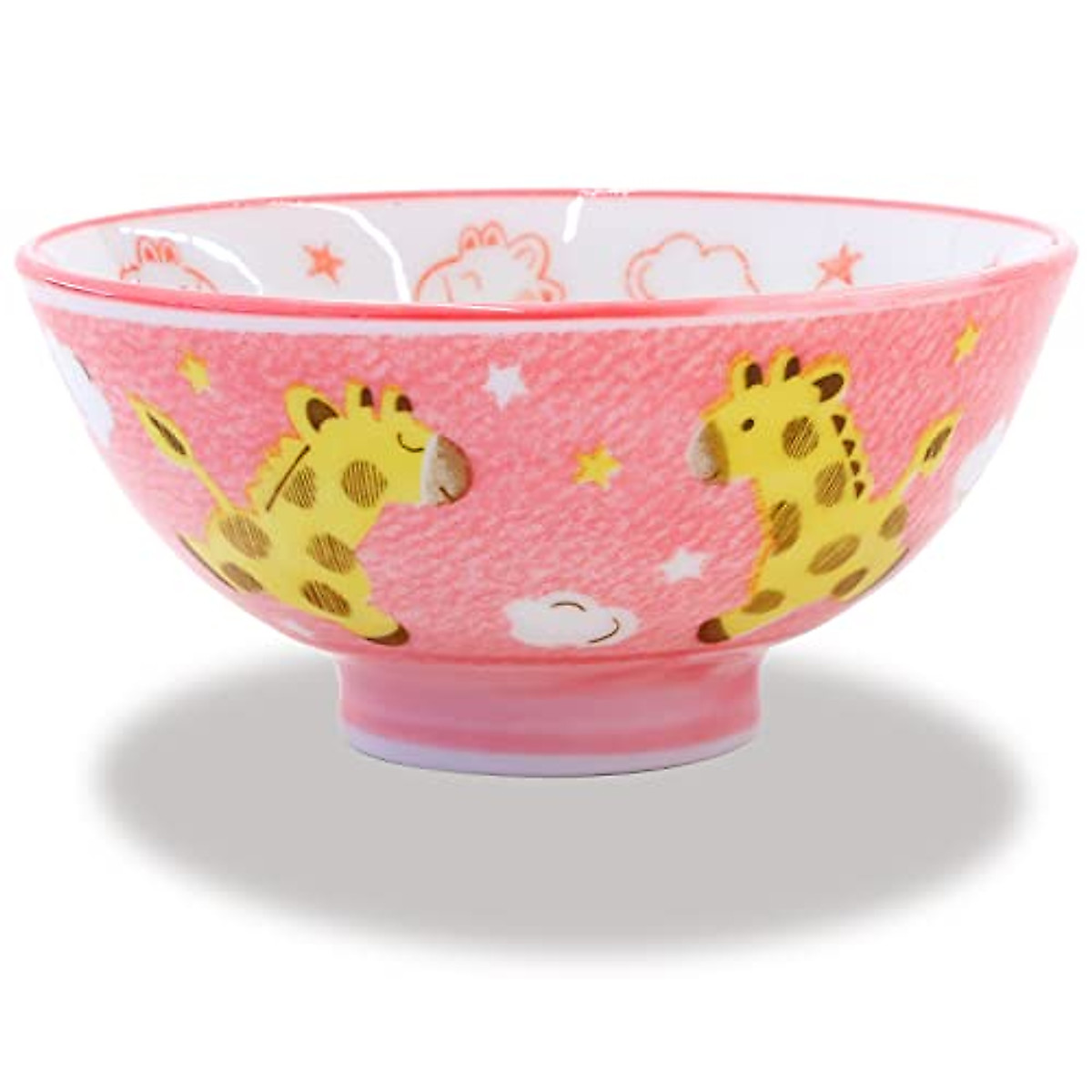 Mino Ware Rice Bowl Set, Kids Rice Bowls, 4.1 inch, Kawaii Cute Giraffe Design, Pink, Japanese Ceramic Bowls, 4.4 oz, Set of 2