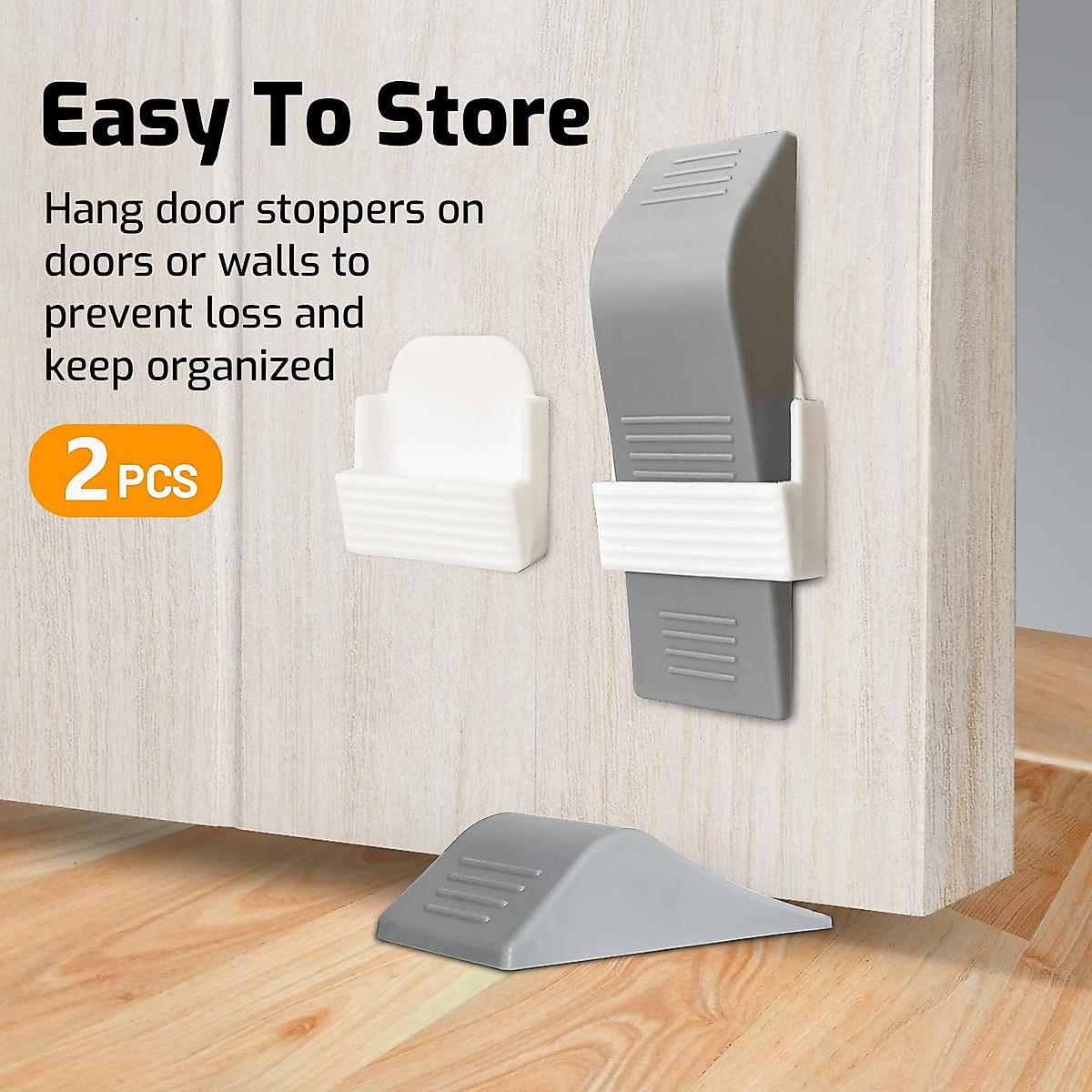 ROBLOCK Door Stoppers, 2 Pack Door Wedge for Bottom of Door Prevent The Lock-Outs, Floor Sturdy Stackable Door Stops for Carpet Heavy Duty Door (Gray)