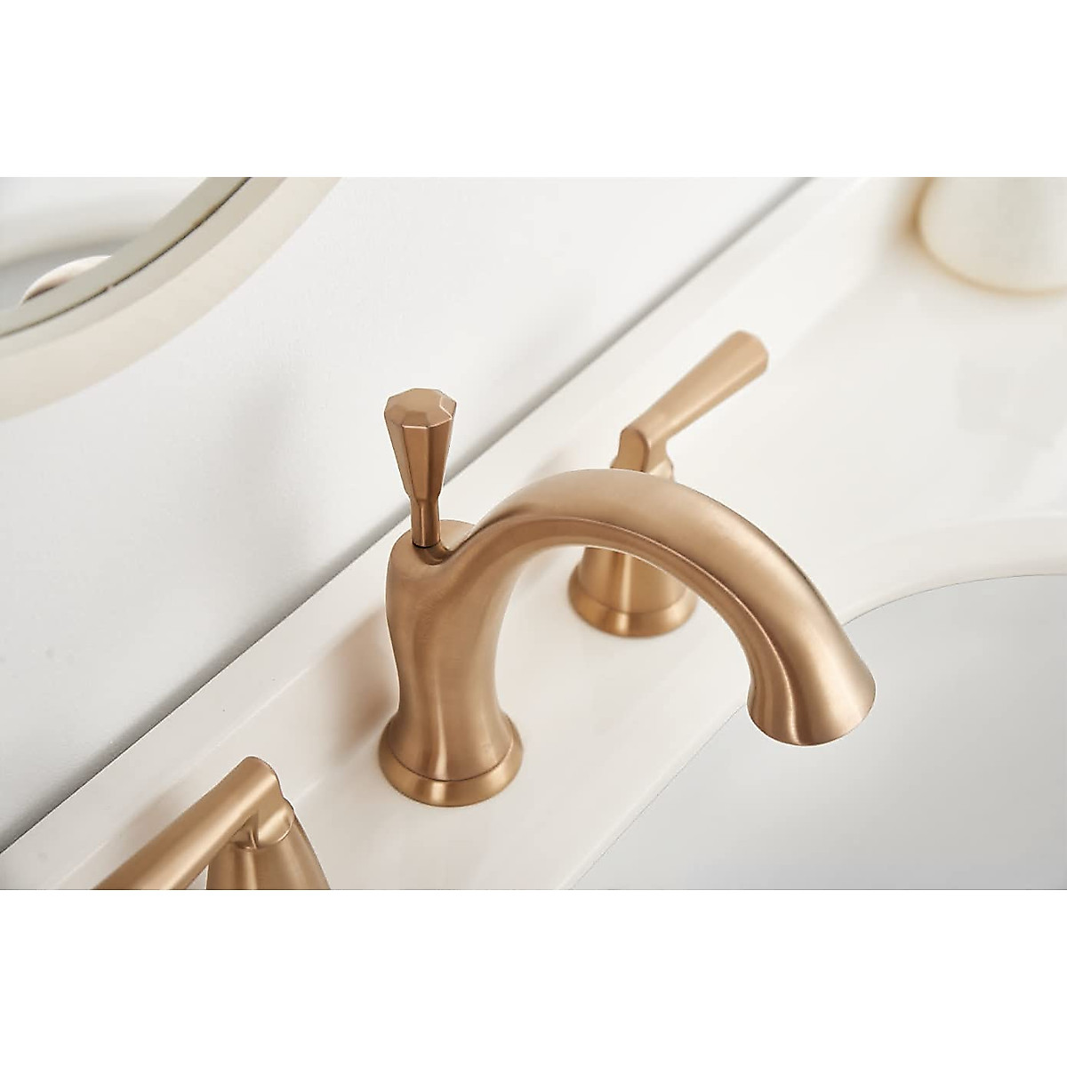 ENZO RODI 8 inch Bathroom Faucets Widespread Brushed Gold, Two-Handle Bath Lavatory Sink Faucet, for 3-Holes Wide, with Metal Lift Pop-up Drain Assembly, Transitional Mid-Arc Spout