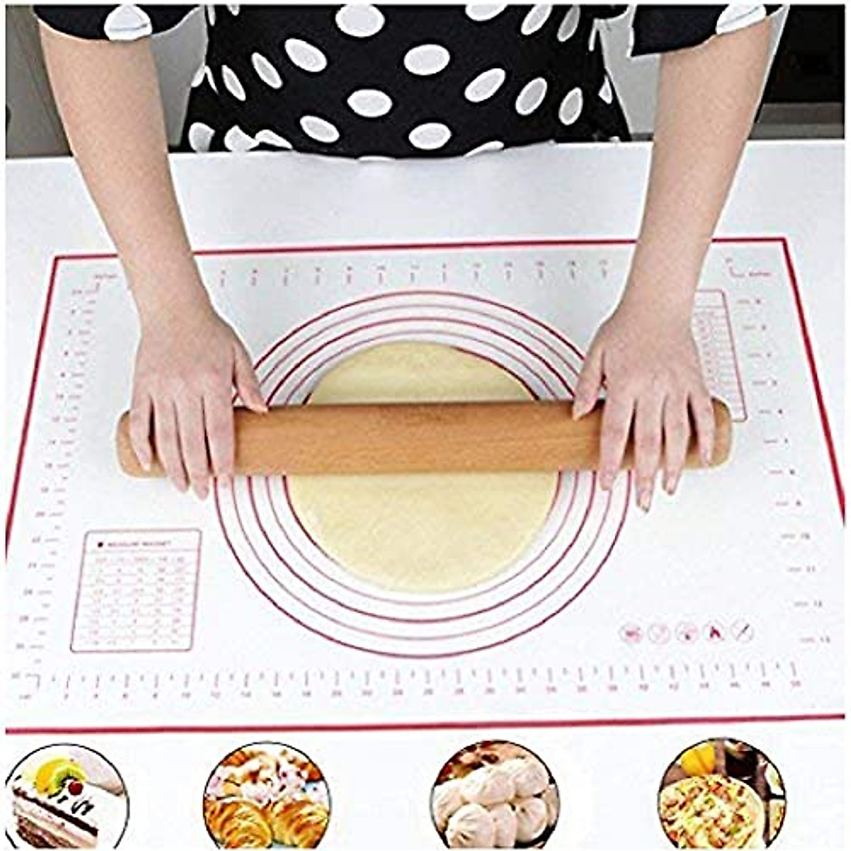 ZCHING Silicone Pastry Measurement Not-Slip Rolling Dough Mats for Baking (red), 24“L x 16“W