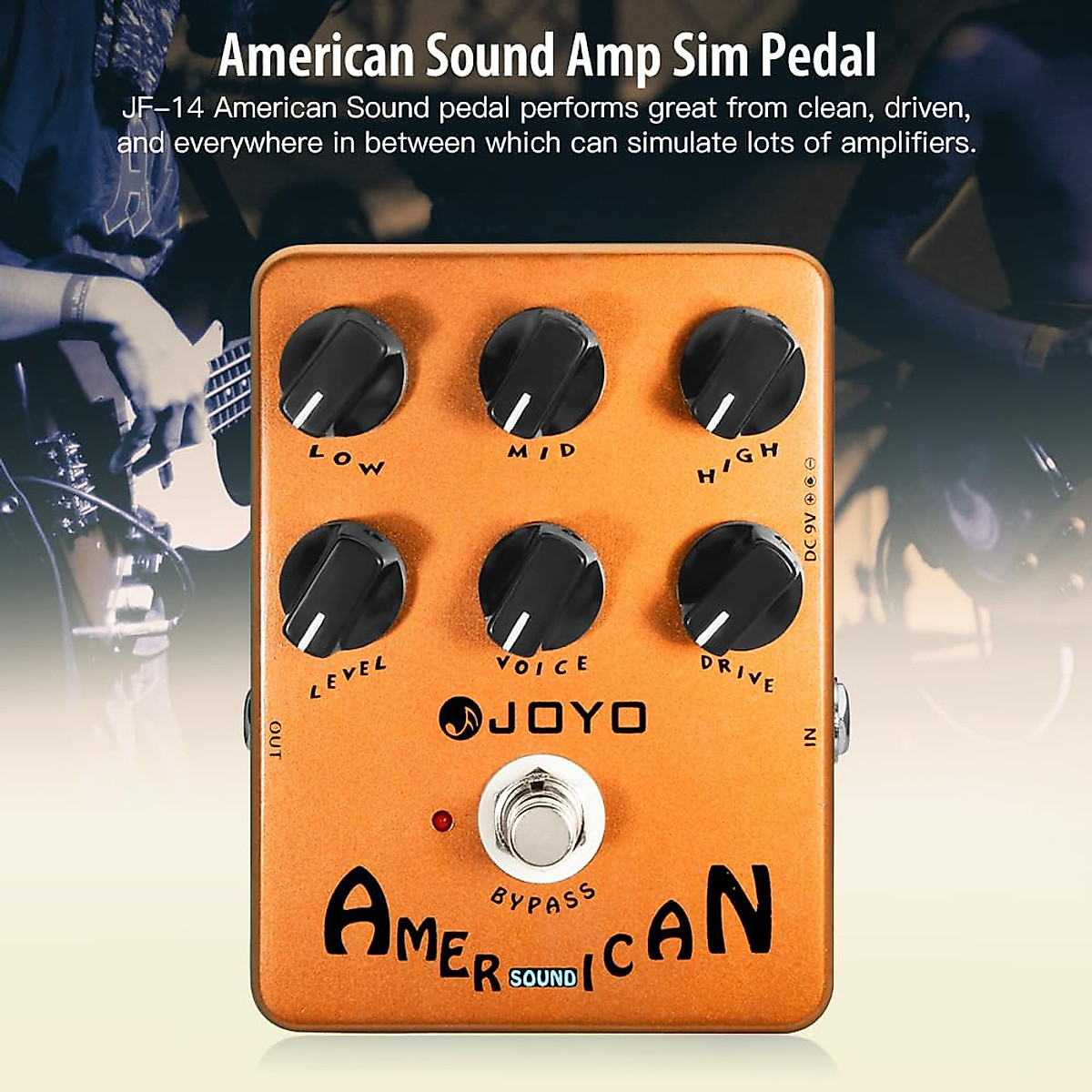 JOYO American Sound Amp Simulator Pedal of Fd 57 Deluxe Amplifier from Clean to Overdrive Sound for Electric Guitar Effect - Bypass (JF-14)