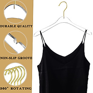 Besser 15 Pack Acrylic Hangers with Gold,Acrylic Clear Hangers,Premium Crystal Dress Hangers Swivel Gold Hook Luxurious Shiny Clothes Hangers(Clear-Style B)