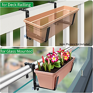 VOXOR Window Box Brackets, Adjustable Planter Box Brackets, Heavy Duty Iron Flower Box Brackets for Railings, with Enhanced Bottom Support - Perfect for Balconies, Fences, and Gardens (4 Pack)