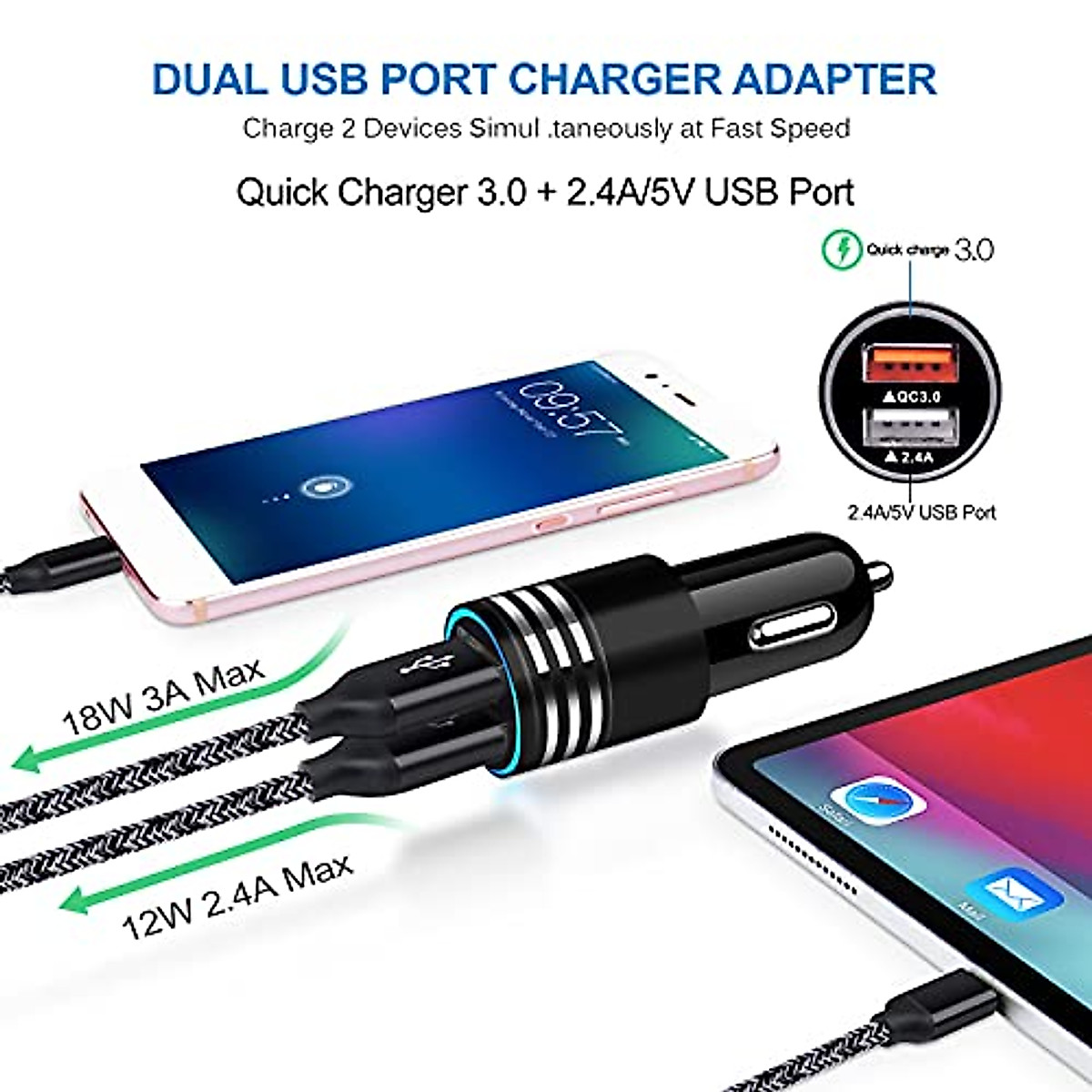 USB Type C Fast Charger for Moto G 5G 2022/G Stylus 5G 2022/G Pure/G Power 2022/G Play 2023/2021/G8 Power/G7 Play/Z4/Z3/Edge 5G UW/One 5G Ace,Quick Charge 3.0 Car Charger Wall Adapter+2Pack 3FT Cable