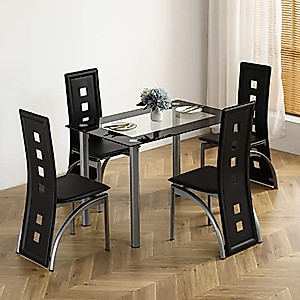 Karl home 5-Piece Dining Table Set with 1 Glass Dining Table and 4 PVC Chairs, Modern Dining Table Set for Kitchen & Breakfast Dining Living Room, Space Saving