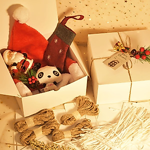 JOYIN 16 Pcs Christmas Kraft Gift Boxes, 8 x 8 x 4 In Easy Assemble Holiday Gifts Boxes with Grass Twines and Raffia Paper for Valentine's Day, Birthday, Wedding, Holiday Gift Wrapping