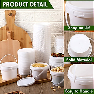 Mifoci 50 Pcs 16 oz Round Plastic Bucket with Lids and Handle Reusable Ice Cream Containers Small White Bucket Plastic Tub Freezer Airtight Food Storage Containers for Kitchen Drinks Home