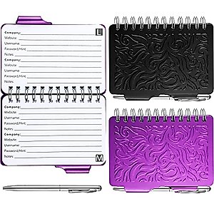 2 Pieces Portable Password Book Password Organizer Notebook Elegant Mandala Pattern Password Book Keeper with Pen, Spiral Bound Notebook for Password Information (Black, Purple)