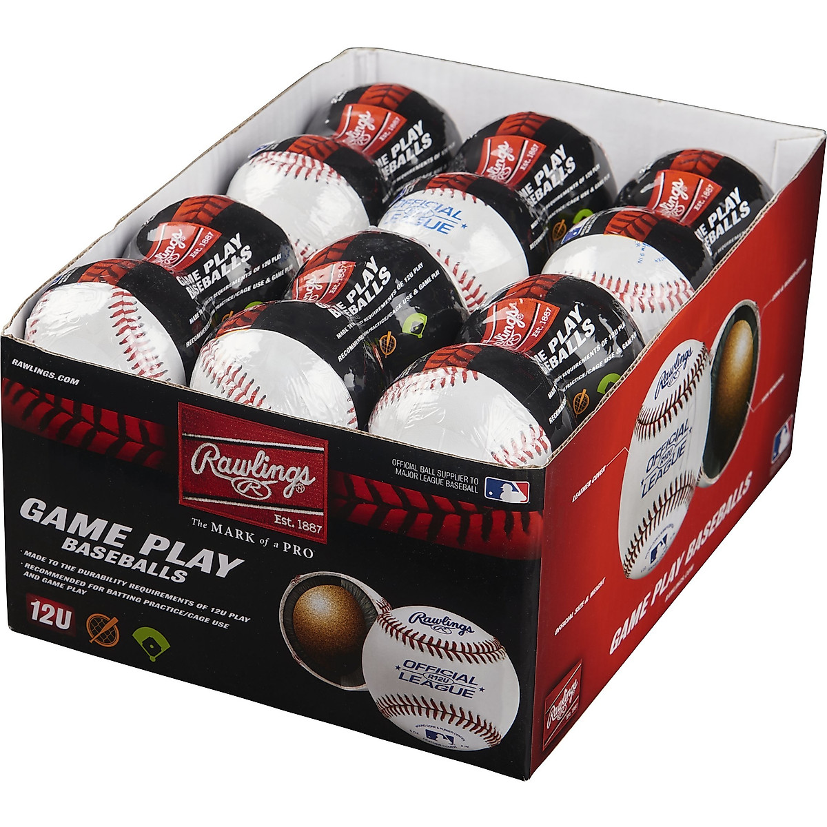 Rawlings | R12U Youth Game Baseballs | Ages 12 & Under | Leather Cover | Box of 24