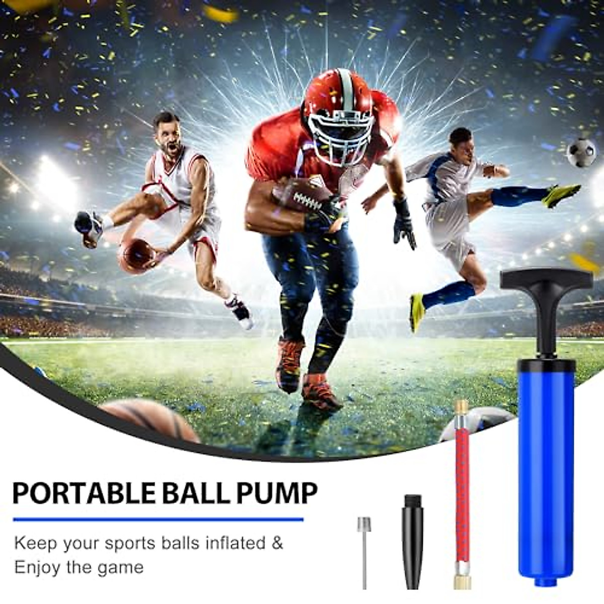 Jerify 20 Sets 8 Inch Ball Pump Kit Portable Sports Ball Air Pump, Soccer Pump with Needle Extension Hose Inflator for Inflate Football Basketball Volleyball Balloon Rugby Netball(Blue)