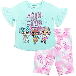 L.O.L. Surprise! Toddler Girls T-Shirt and Bike Shorts Outfit Set Tie Dye Light Blue 4T