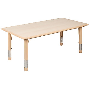 EMMA + OLIVER 23.625" W x 47.25" L Rectangle Natural Plastic Activity Table Set with 6 Chairs