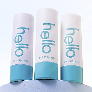 Hello Moisturizing Vegan Lip Balm SPF 15, Sweet Mint, Beeswax Free, Petrolatum Free, and Parabens Free, 0.15 Ounce (Pack of 3)