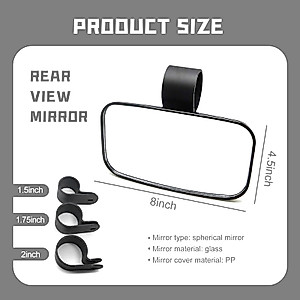 ZBGUN 1 PC Car Reversing Rearview Mirror, 4.5" x 8" 360° Adjustable Auxiliary Spherical Mirror, 1.5"/1.75"/2" Mounting Angle Universal Mounting Accessories, Suitable for Most Cars, ATVs, UTVs (Black)