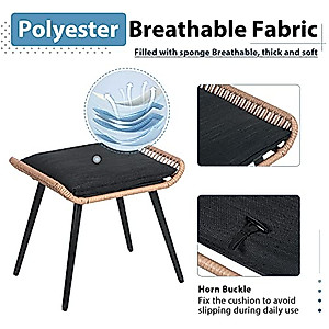 JOIVI Outdoor Wicker Ottoman Set of 2, Patio Rattan Ottomans with Seat Cushions, 2 Pieces Footstool Footrest Seat for Outside Garden, Balcony, Living Room