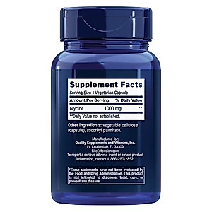 Life Extension Glycine 1000 mg – Promotes Relaxation, Healthy Sleep, Glucose + Fructose Metabolism – Gluten-Free, Non-GMO, Vegetarian – 100 Vegetarian Capsules