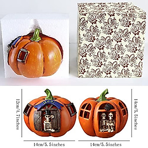 Halloween Skeleton Pumpkin Decorative Lights, Creative Resin LED Cemetery Skeleton Pumpkin Lights for Haunted House bar Horror Haunted Home Garden, Battery Switch (A)