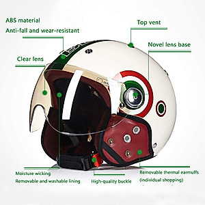 Electric Motorcycle Half Helmet 3/4 Lightweight Adult Vantage Helmet with Visor Men's Women's Summer Cute Scooter Light Moped Helmet, Light Breathable Quick Buckle, DOT Certified -E-S