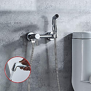 MINJING Bidet Faucet Brass, Two Function Bathroom Bidet Shower Sprayer, Cold and Hot Water Bidet Sprayer for Toilet, Baby Cloth Diaper Sprayers, Chrome