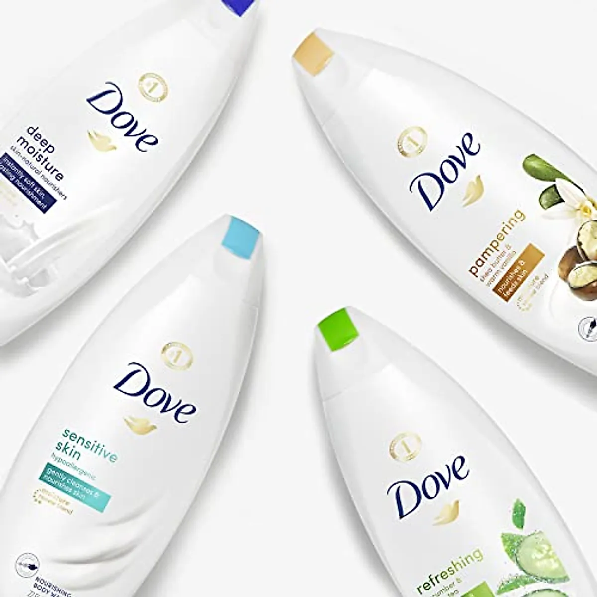 Dove Mixed Body Wash Pack with Natural Nourishers for Instantly Soft Skin and Lasting Nourishment Cleanser That Effectively Washes Away Bacteria While Nourishing Your Skin 4 Count