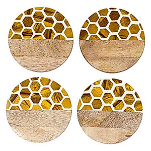 Boston Warehouse Honeycomb Resin and Wood Coasters Set of 4, Round