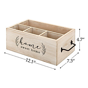 NIKKY HOME Farmhouse Wooden Silverware Organizer with 4 Compartments Cutlery Caddy Kitchen Countertop Flatware Holder for Utensil, Spoons, Knives, Forks - Distressed White