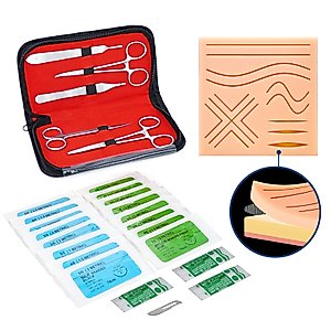 AZchose Suture Practice Kit for Students, Complete Training Kit with 14 Pre-Cut Wounds, a Suture Tool Kit and Suture Threads (Stocking Stuff for Education and Demonstration Only)