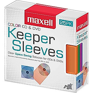 Maxell CD/DVD Keeper Sleeves - Color (25 Pack)