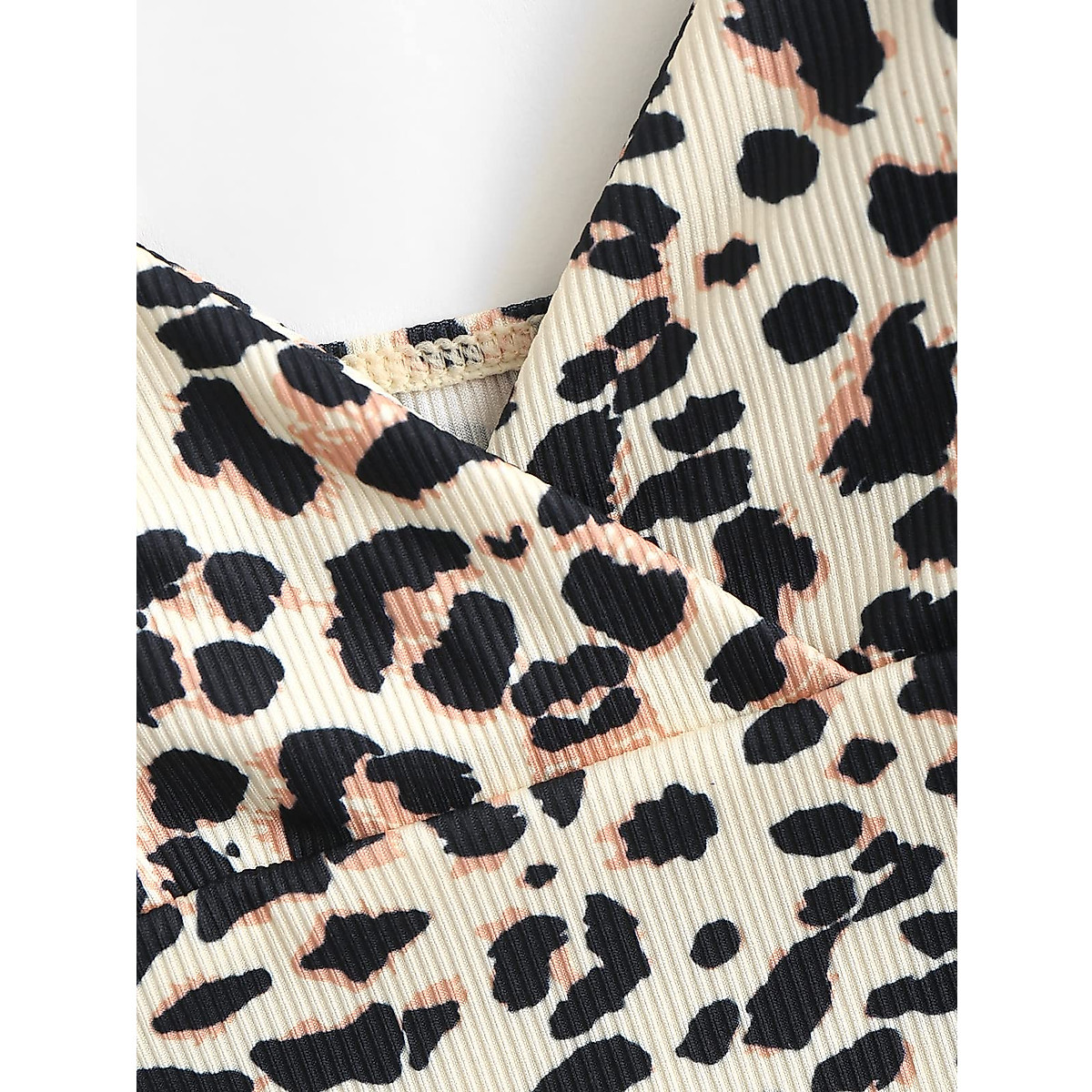 ZAFUL Women Tankini Set, Ribbed High Cut Surplice Swimsuit Bathing Suit with Spaghetti Straps(2-Ba Light Coffee,S)