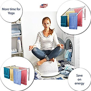 Smartsome | Wall Mounted | Clothes Drying Rack | 30" Wide | 20 Linear Feet Capacity | 8 Smooth Round Stainless Steel Rods | 60 lb Capacity | Fully Assembled | Compact Sturdy Space-Saving Design
