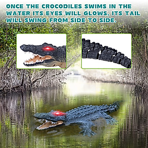 Outamateur RC Crocodile Boat,2.4GHz Alligator with Glowing Eyes,RC High Simulation Crocodile RC Boat Lake & Pool Toy,USB Rechargeable Waterproof Floating Alligator Toy for Kids Aged 6+