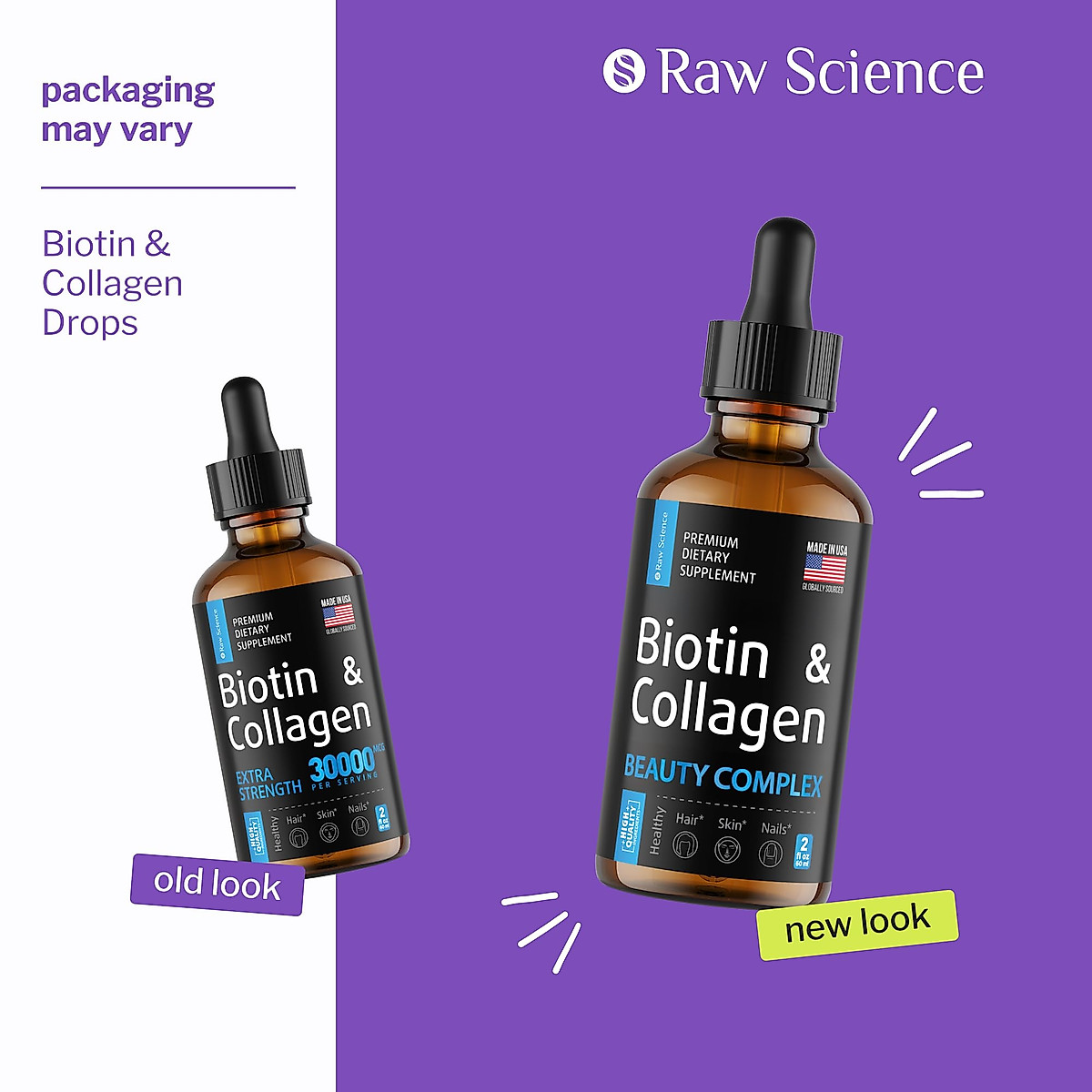 Liquid Collagen & Biotin Supplements for Hair Growth - Biotin 10000mcg Collagen Peptides 20000mcg Drops - Hair Vitamins for Hair Loss for Women & Men, Skin and Nail Strengthener - Made in USA, 2 floz