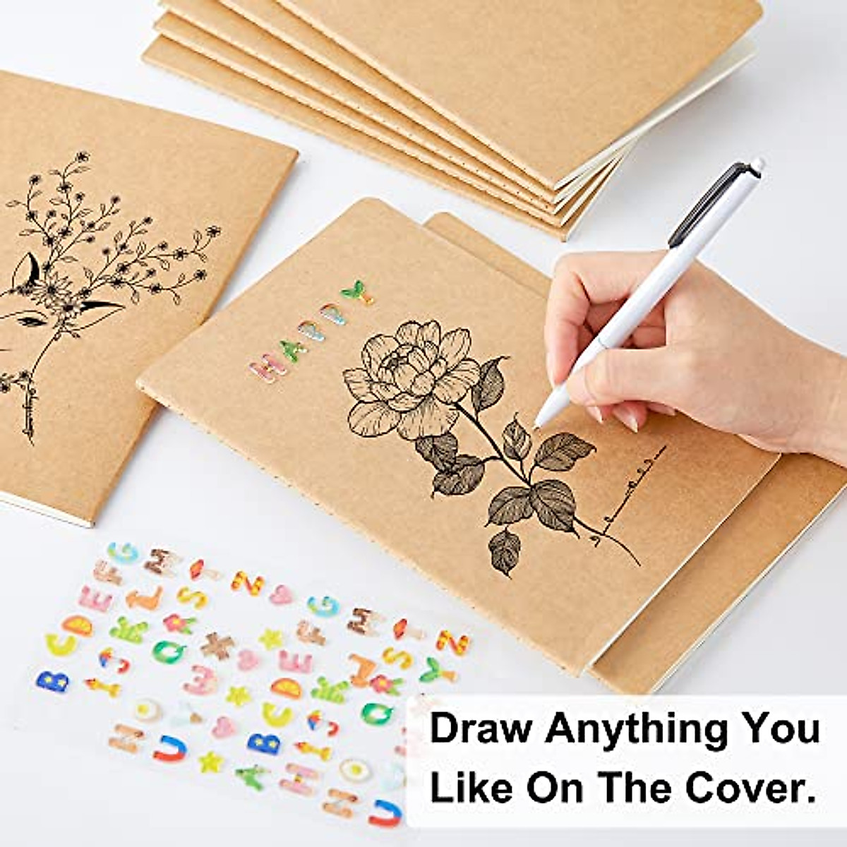 feela 30 Pack Blank Kraft Notebooks, Unlined Sketchbook Note Pad Travel Journal for Drawing Doodling Writing, Journal Bulk For Women Kids Students Office School Supplies, A5, 60 Pages, 8.3” X 5.5”