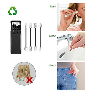 Upgraded Reusable Cotton Swabs 4 Pcs, Uramoto Silicone Ear Swabs Rough Friction Cotton Swabs for Ears Cleaning, Love Shape Swabs for Cosmetic Makeup Beauty-Black