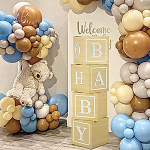 DIY Birthday Baby Shower Decorations - 4pcs Wood Grain Paper Boxes with BABY+A-Z letters,Party Boxes Block for Baby Shower Birthday Gender Reveal Graduation Teddy Bear Baby Shower Party Supplies